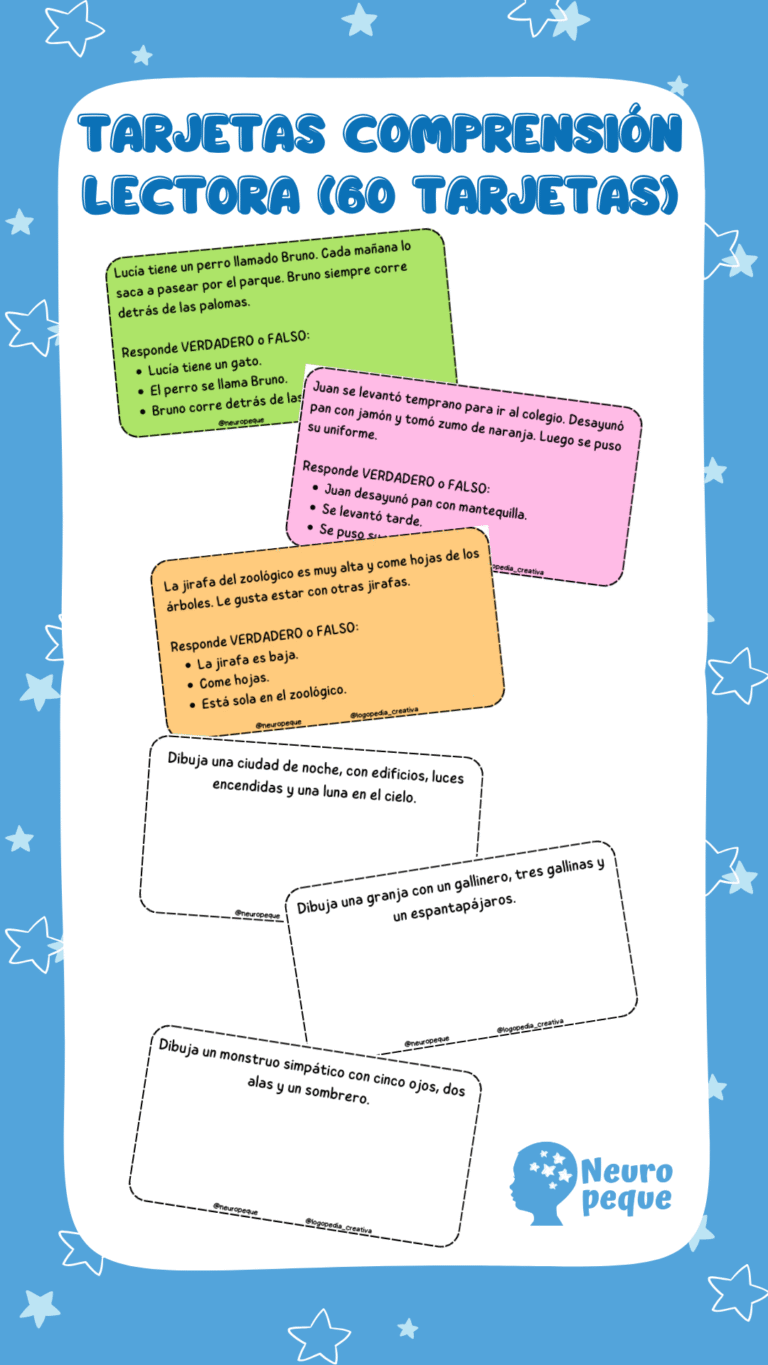 Tarjetas comprensión lectora (60 Tarjetas) | comprensión lectora