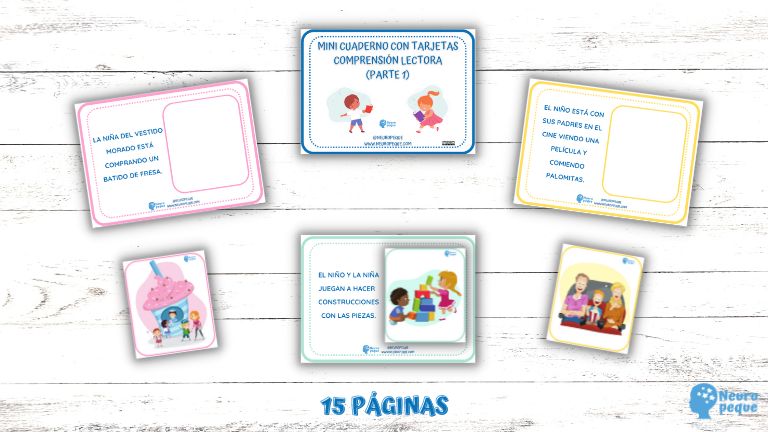 Mini cuaderno con tarjetas comprensión lectora parte 1